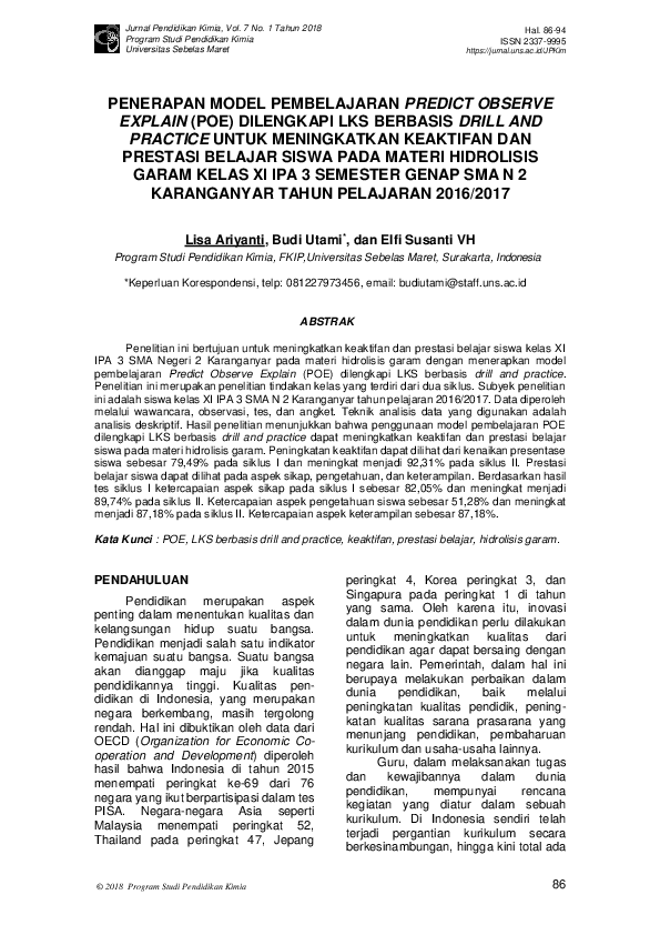 (PDF) Penerapan model pembelajaran Predict-Observe-Explain (POE) dengan metode demonstrasi untuk ...