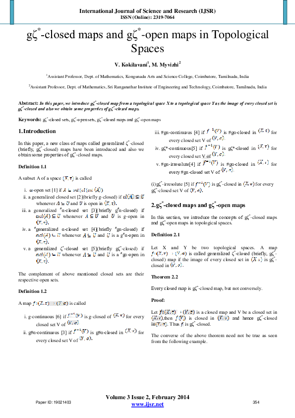 (PDF) gζ-closed maps and gζ-open maps in Topological Spaces