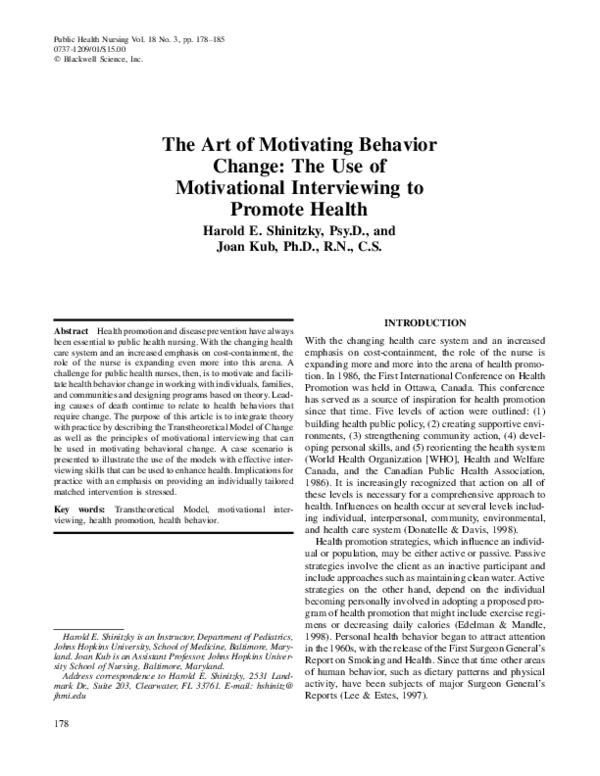 (PDF) The art of motivating behavior change: the use of motivational interviewing to promote health