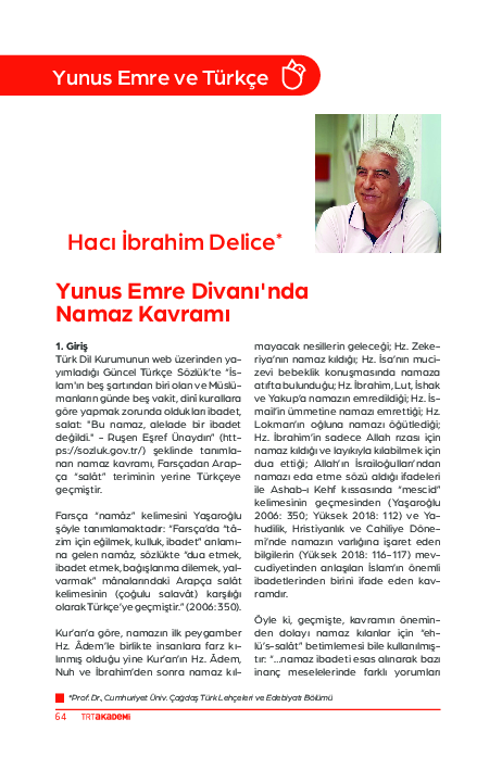 (PDF) Yunus Emre Divan'nda Namaz Kavramı