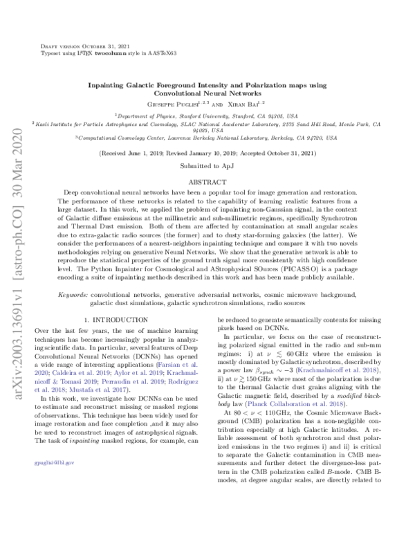 (PDF) Inpainting Galactic Foreground Intensity and Polarization maps using Convolutional Neural ...