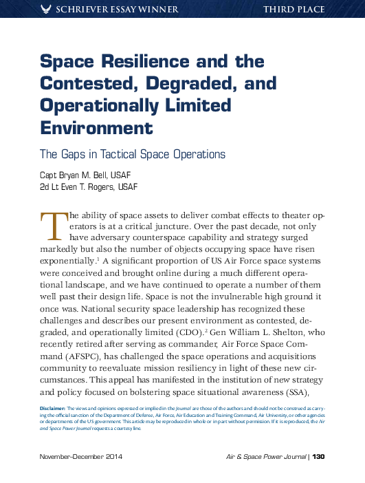 (PDF) Space Resilience and the Contested, Degraded, and Operationally ...