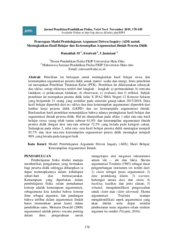 (PDF) Penerapan Model Pembelajaran Argument Driven Inquiry (ADI) untuk Meningkatkan Hasil ...