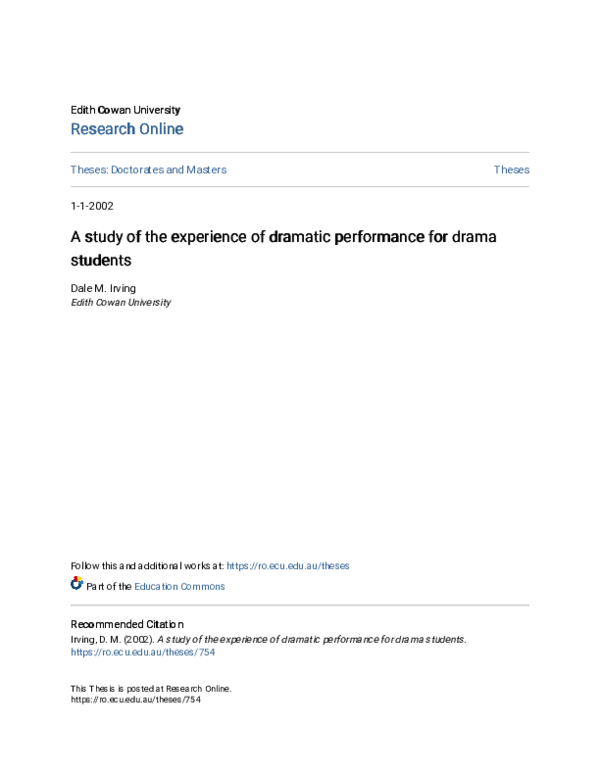 (PDF) A Study of the Experience of Dramatic Performance for Drama Students