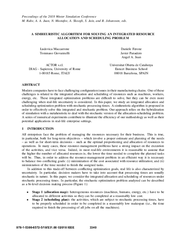 Pdf A Simheuristic Algorithm For Solving An Integrated Resource Allocation And Scheduling Problem