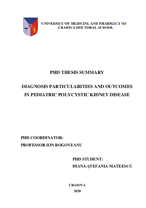 (PDF) PHD Thesis Summary Diagnosis Particularities and Outcomes in Pediatric Polycystic Kidney ...