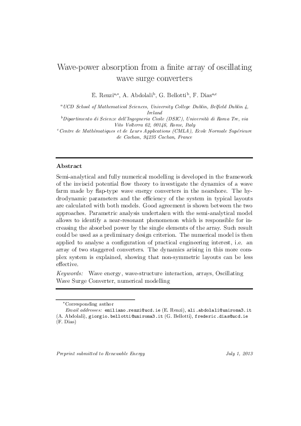 Pdf Wave Power Absorption From A Finite Array Of Oscillating Wave