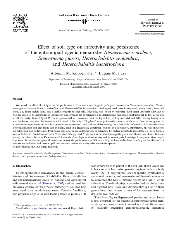 (PDF) Effect of soil type on infectivity and persistence of the entomopathogenic nematodes ...