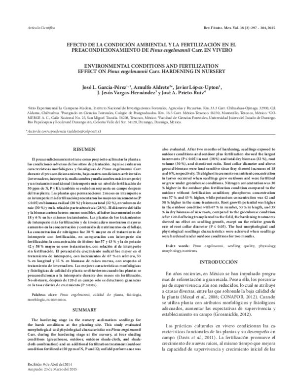 (PDF) EFECTO DE LA CONDICIÓN AMBIENTAL Y LA FERTILIZACIÓN EN EL ...