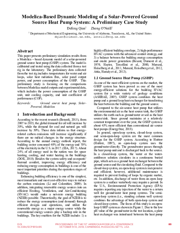 (PDF) Modelica-Based Dynamic Modeling of a Solar-Powered Ground Source Heat Pump System: A ...
