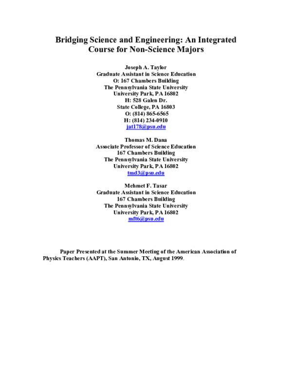 (PDF) Bridging Science and Engineering An Integrated Course for Nonscience Majors