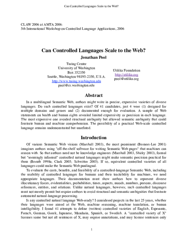 (PDF) Can Controlled Languages Scale to the Web?