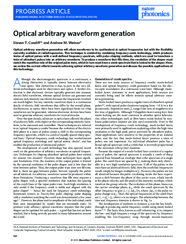 Pdf Optical Arbitrary Waveform Generation 