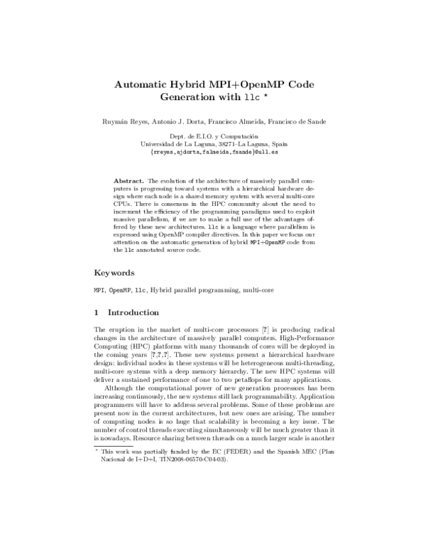 Pdf Automatic Hybrid Mpi Openmp Code Generation With Llc Rendel John Reyes