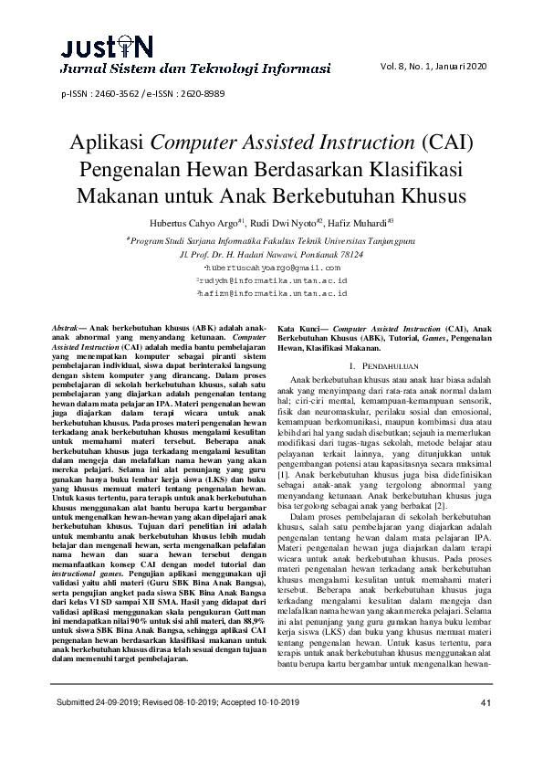 (PDF) Aplikasi Computer Assisted Instruction (CAI) Pengenalan Hewan ...