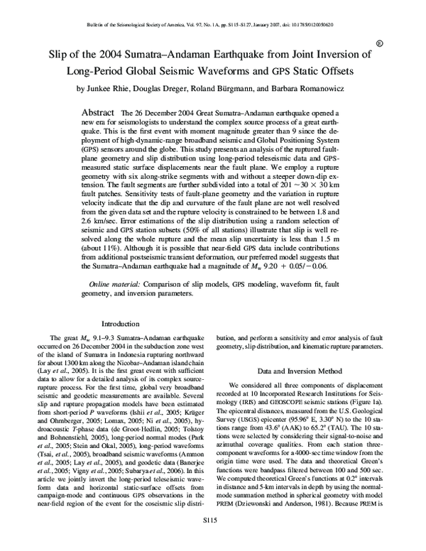 (PDF) Slip of the 2004 Sumatra-Andaman Earthquake from Joint Inversion ...