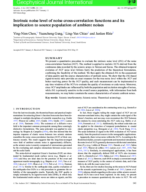 Pdf Intrinsic Noise Level Of Noise Cross Correlation Functions And