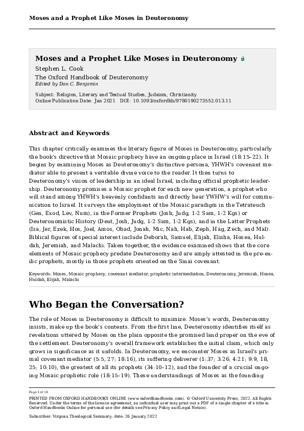 (PDF) Moses and a Prophet Like Moses in Deuteronomy