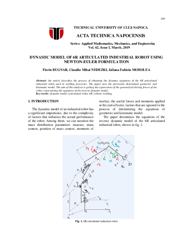 (PDF) Dynamic Model of 6R Articulated Industrial Robot Using Newton-Euler Formulation