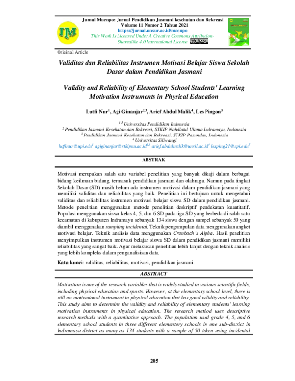 (PDF) Validity and Reliability of Elementary School Students' Learning Motivation Instruments in ...