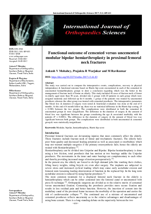 (PDF) Functional outcome of cemented versus uncemented modular bipolar ...