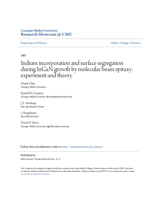 (PDF) Indium incorporation and surface segregation during InGaN growth ...