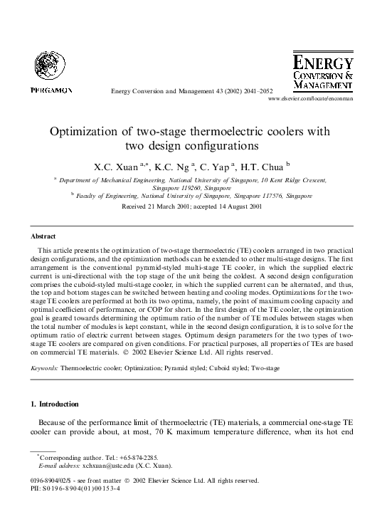 (PDF) Optimization of two-stage thermoelectric coolers with two design ...