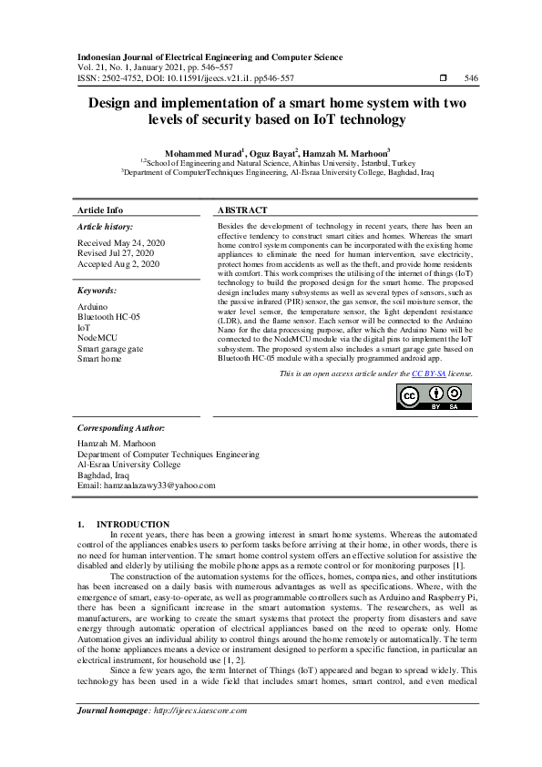 Pdf Design And Implementation Of A Smart Home System With Two Levels