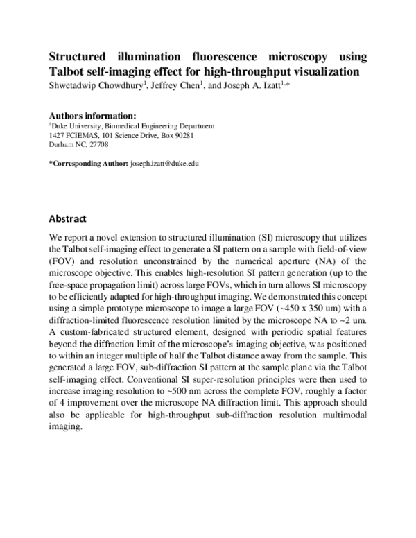 (PDF) Structured illumination fluorescence microscopy using Talbot self ...