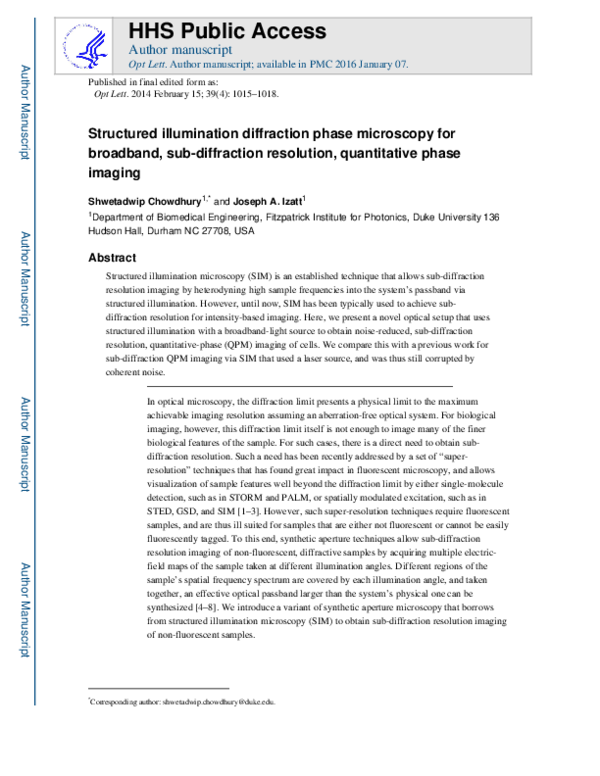 (PDF) Structured illumination diffraction phase microscopy for broadband, subdiffraction ...