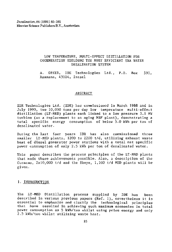 (PDF) Low temperature, multi-effect distillation for cogeneration ...