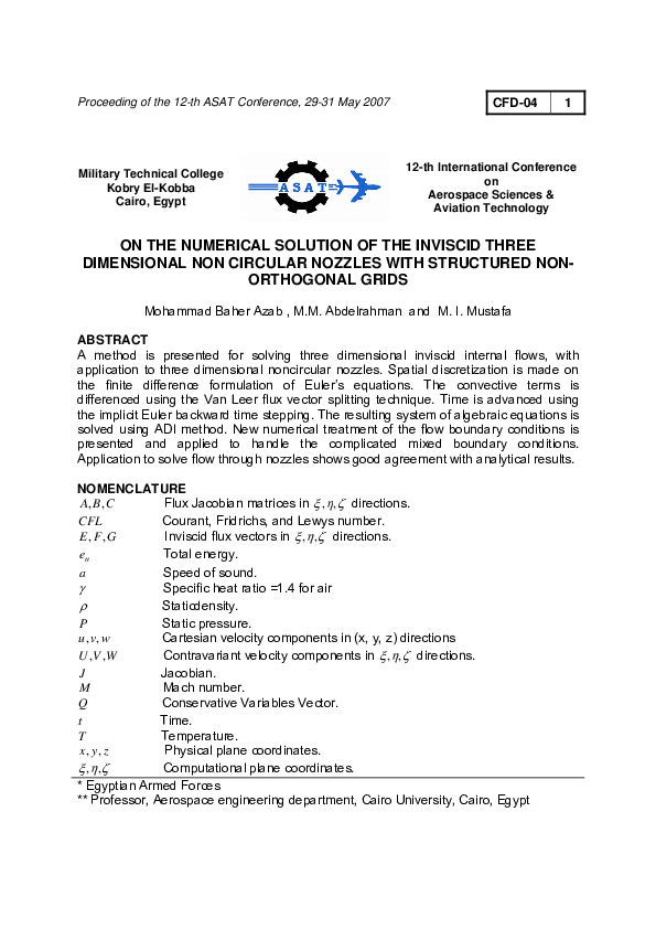 (PDF) On the Numerical Solution of the Inviscid Three Dimensional Non ...