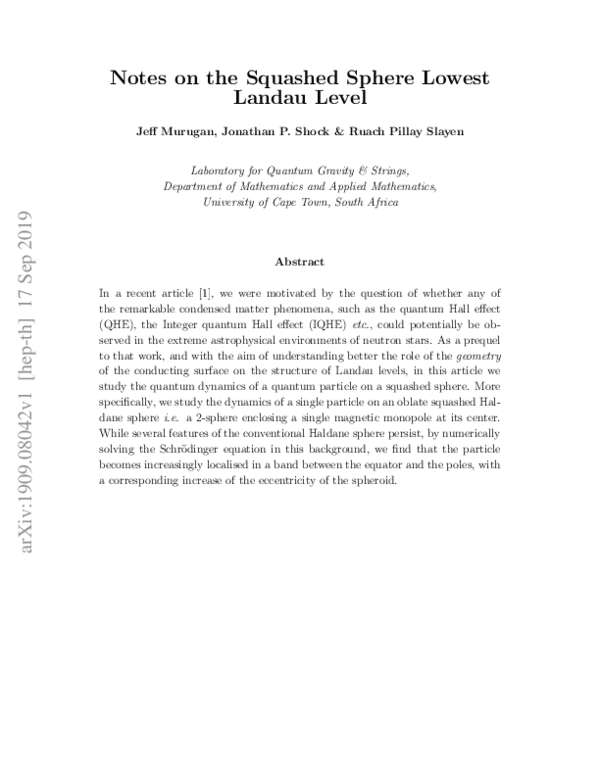(PDF) Notes on the Squashed Sphere Lowest Landau Level