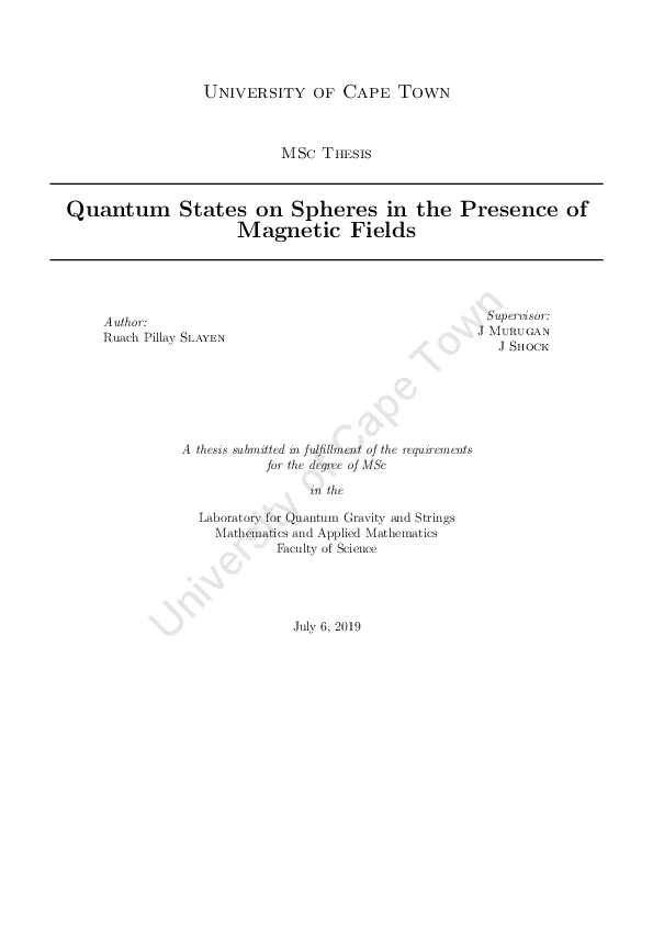 (PDF) Quantum states on spheres in the presence of magnetic fields