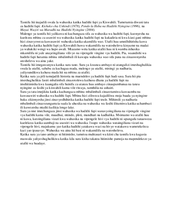 (PDF) Wahusika katika hadithi fupi za kisasa za kiswahili