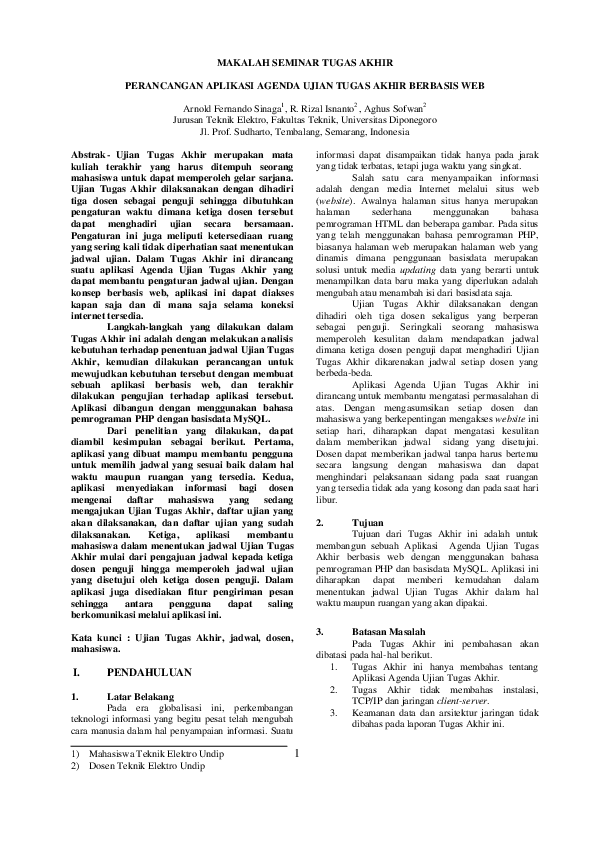 (PDF) Perancangan Aplikasi Agenda Ujian Tugas Akhir Berbasis Web