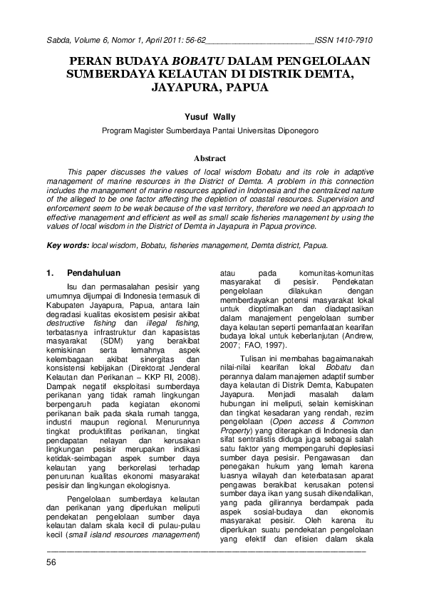 (PDF) Peran Budaya Bobatu Dalam Pengelolaan Sumberdaya Kelautan DI ...