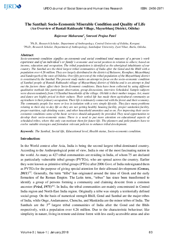 (PDF) The Santhal: Socio-Economic Miserable Condition and Quality of ...