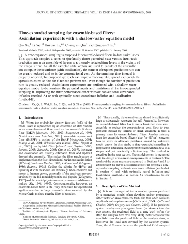 Pdf Time Expanded Sampling For Ensemble Based Filters Assimilation Experiments With A Shallow