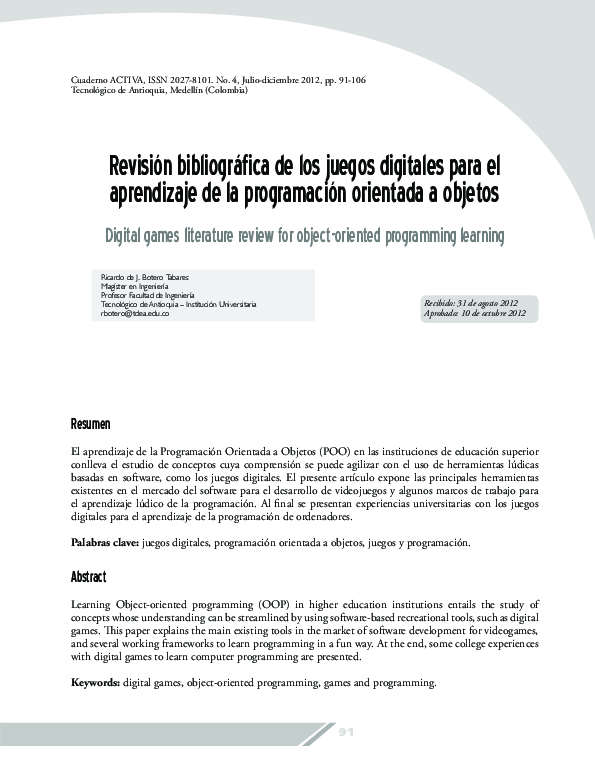 (PDF) Revisión bibliográfica de los juegos digitales para el aprendizaje de la programación ...