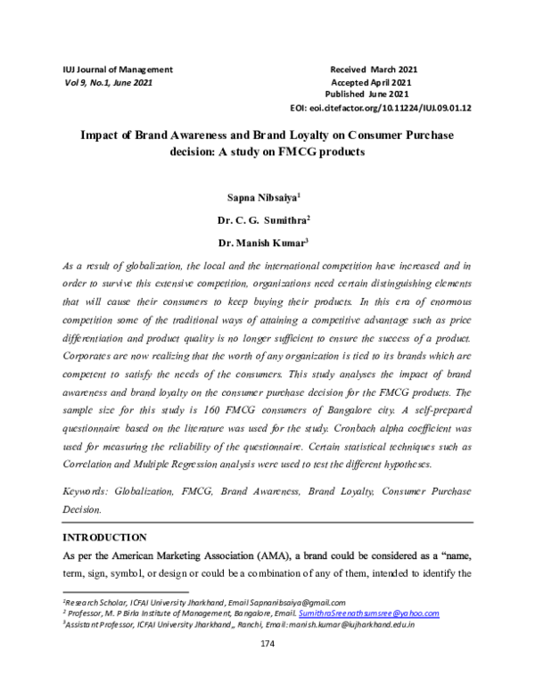 (PDF) Impact of Brand Awareness and Brand Loyalty on Consumer Purchase ...
