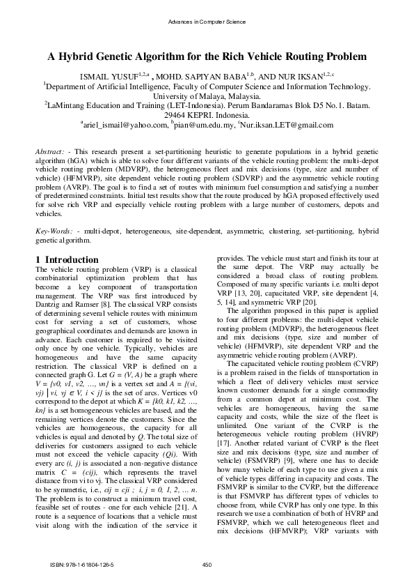 Pdf A Hybrid Genetic Algorithm For The Rich Vehicle Routing Problem
