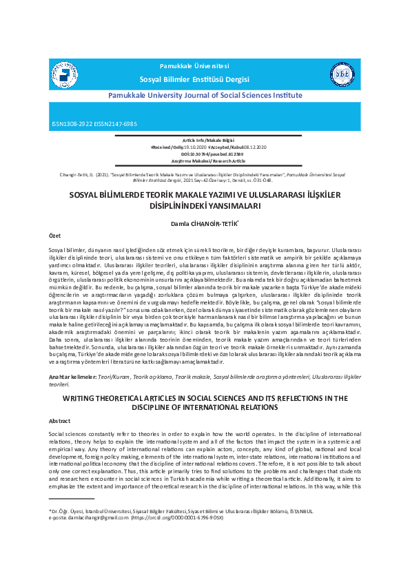 (PDF) Sosyal Bi̇li̇mlerde Teori̇k Makale Yazimi Ve Uluslararasi İli̇şki̇ler Di̇si̇pli̇ni̇ndeki̇ ...