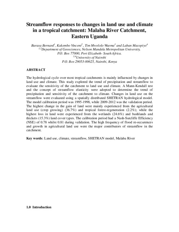 (PDF) Streamflow responses to changes in land use and climate in a ...