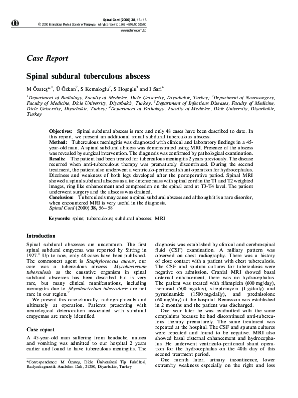 (PDF) Spinal subdural tuberculous abscess