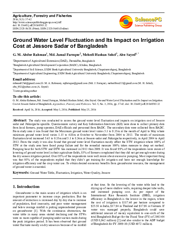 (PDF) Ground Water Level Fluctuation and Its Impact on Irrigation Cost ...