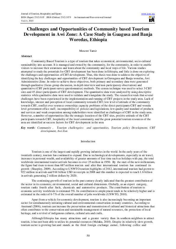 (PDF) Community-Based Tourism in Awi Zone: Challenges & Opportunities