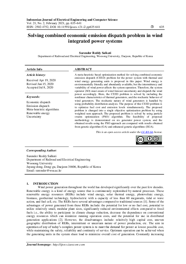 Pdf Solving Combined Economic Emission Dispatch Problem In Wind Integrated Power Systems