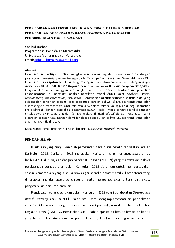 (PDF) Ekuivalen: Pengembangan Lembar Kegiatan Siswa Elektronik dengan Pendekatan Saintifik atau ...