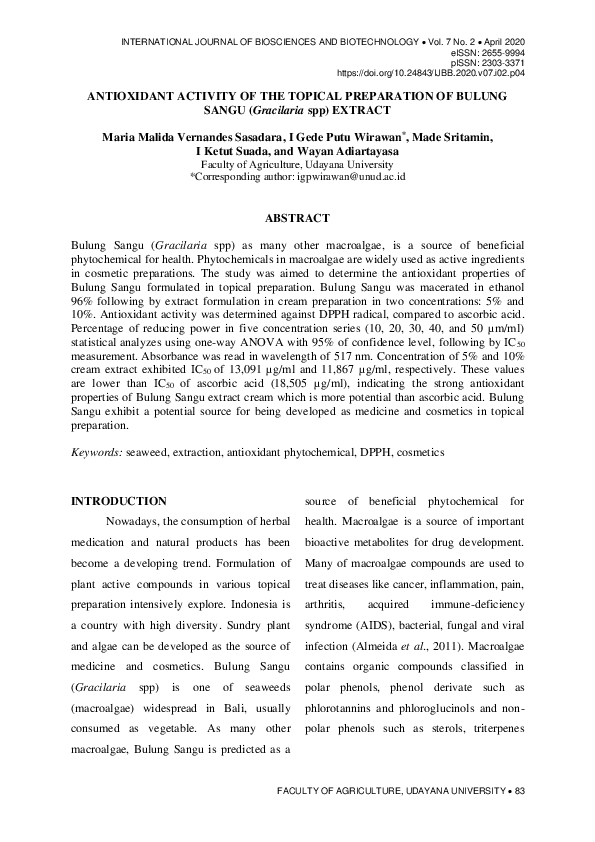 (PDF) ANTIOXIDANT ACTIVITY OF THE TOPICAL PREPARATION OF BULUNG SANGU ...
